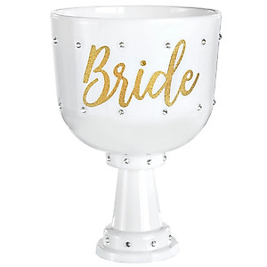 Stunning White Embellished Bride's Plastic Cup - 26 oz. (1 Pc.) - Elegant Drinkware for Bridal Showers & Bachelorette Parties