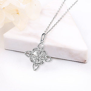FLYOW Witches Knot Necklace 925 Sterling Silver Good Luck Irish Jewelry Celtic Triquetra Trinity Witches Knot Pendant Necklace for Women Birthday Graduation Christmas