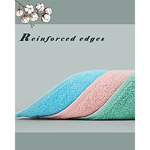Cleanbear Soft Hand Towels - 100% Cotton Bath Hand Towel Set, Lightweight for Quick Dry (2 Pack, 13 x 29 Inches) (Pink, Blue and Green)