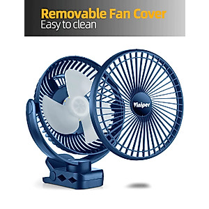 Viniper 8 inch Rechargeable Clip Fan with LED Light, 10000mah Battery Camping Hanging Fan with Timer : 360° Rotation, 3 Speeds, Tent Fan with Hanging Hook - Blue