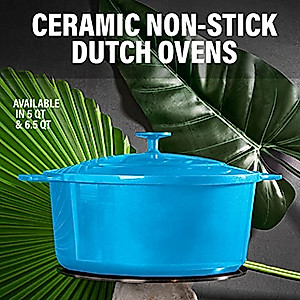 Granitestone Dutch Oven, 5 Quart Ultra Nonstick Enameled Lightweight Aluminum Dutch Oven Pot with Lid, Round 5 Qt. Stock Pot, Dishwasher & Oven Safe, Induction Capable, Healthy 100% PFOA Free, Blue
