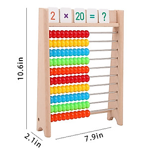 Tomlive Preschool Learning Toy, Wooden Abacus for Kids Math, 10-Row Wooden Frame with Multi-Color Beads, Counting Sticks, 1-100 Number Alphabet Cards, Montessori Toys for Toddler 3 4 5 6 Year Old Gift