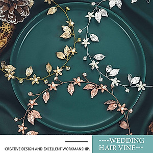 Yean Bride Wedding Hair Vine Headband Gold Leaf Bridal Accessories for Women (Gold) (Gold)