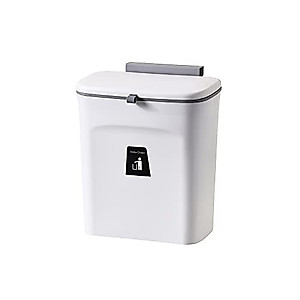 WDPUCHU 2.4 Gallon Hanging Trash Can for Kitchen Cabinet Door with Lid, Small Under Sink Garbage Can for Bathroom, Wall Mounted Counter Waste Compost Bin (White)