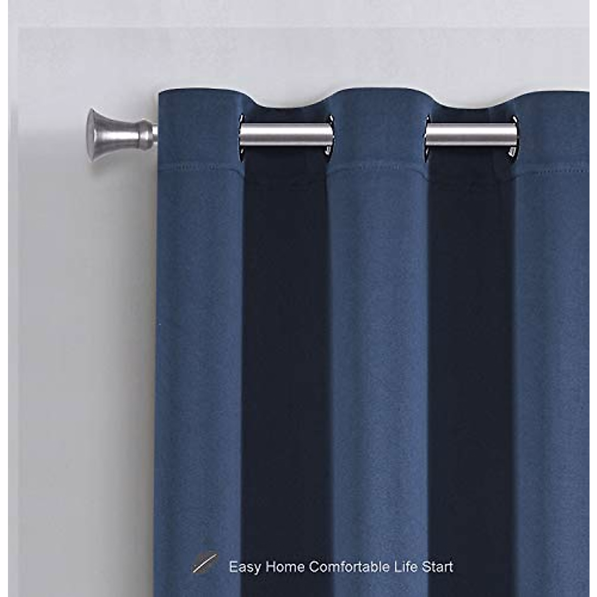 WPM Triple Weave Blackout Curtain Room Darkening 2 Panels/Drapes for Living Room, Navy Blue Thermal Insulated Grommet Bedroom Window Draperies (Navy, 42" W X 63" L)