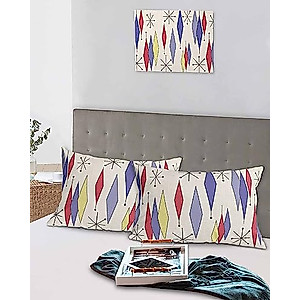 Edwiinsa Purple Red Yellow Pillow Covers Standard Size Set of 2 20x26 Bed Pillow, Middle Century Geometry Abstract Art Burlap Plush Soft Comfort for Hair/Skin Cooling Pillowcases with Envelop Closure