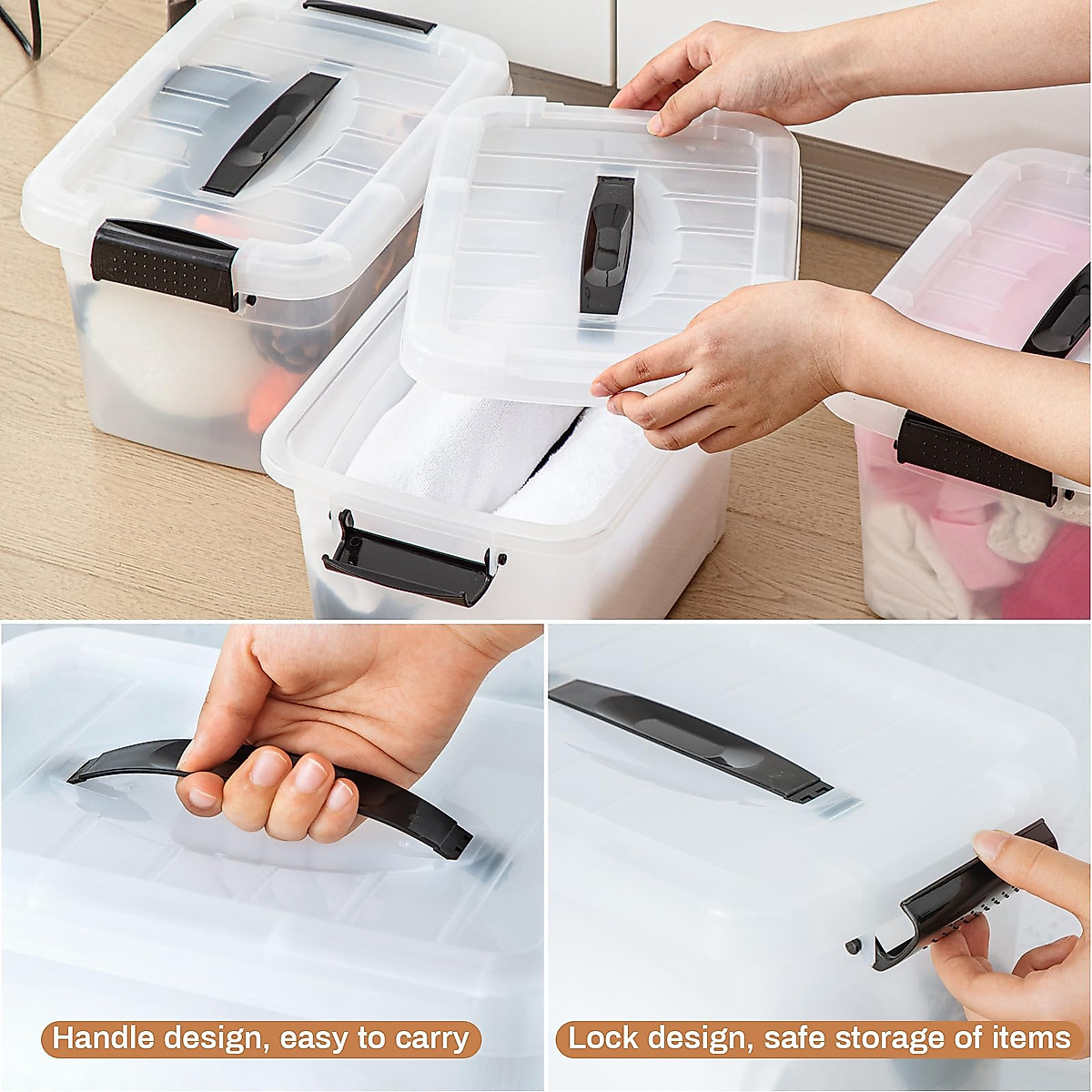 Cunno 12 Pcs 6 Qt Clear Plastic Storage Bins with Lid and Latching Buckles Stackable Storage Container Bin Totes for Storage Tote Box Organizing Tote Tub Box for Toy General Organization Solution