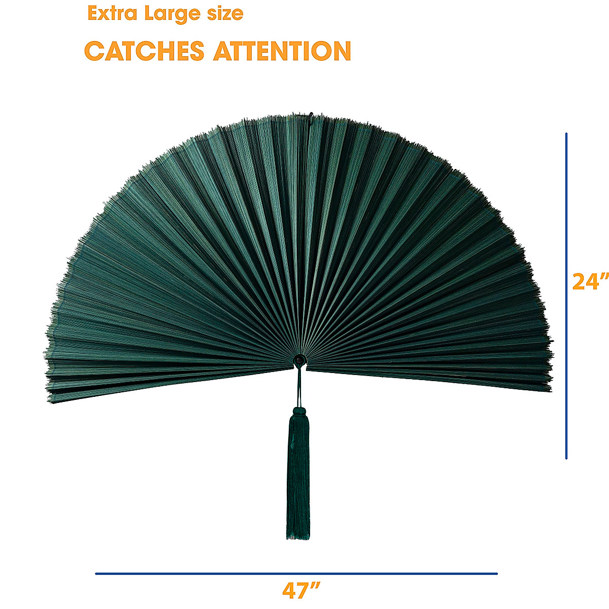 KOLWOVEN Rustic Fan - Bedroom Wall Decor Above Bed -Giant Bamboo Fan - Over Bed Wall Decor- Beautiful Wall Art for Apartment, Room, Home Decoration (Extra Large 47''x24'', Dark Teal)
