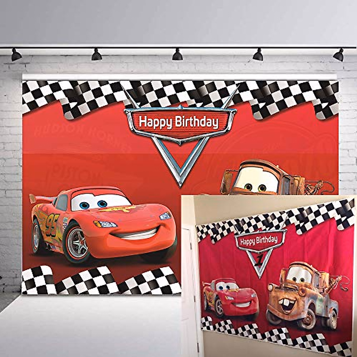RUINI Car Racing Themed Backdrop Cartoon Cars Mobilization Birthday Party Decorations Backdrop 7x5FT