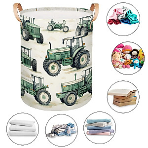 Gumuslen Tractor Truck Laundry Basket Collapsible Dirty Clothes Laundry Hamper Canvas Waterproof Storage Baskets Baby Toys Organizer Bin Kids Nursery Hamper for Bathroom Bedroom