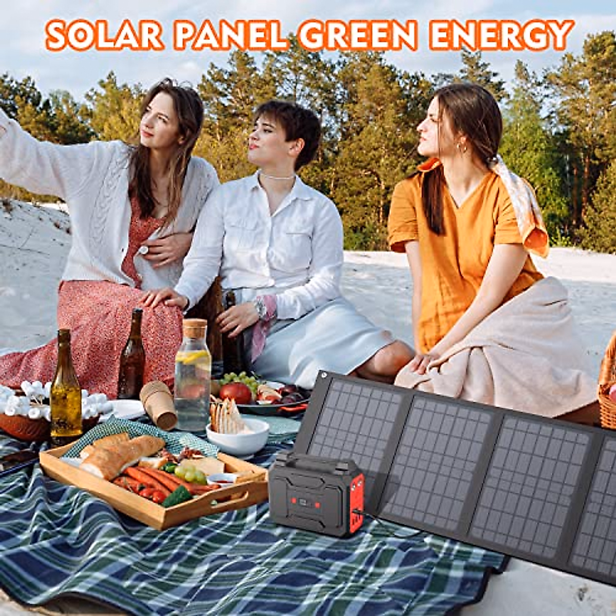 Apowking 40W Portable Solar Panels, Foldable Solar Panel Charger for 100-300W Portable Power Station, with Adjustable Kickstands, DC 12-15V Output, USB 3.0 Port for Camping Van RV Trip