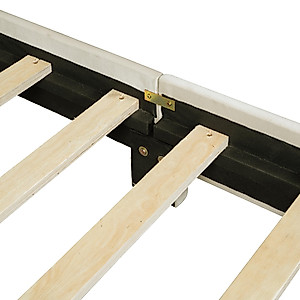 Harper & Bright Designs Twin Size Platform Bed with Bear Ear Shaped Headboard, Modern Velvet Upholstered Twin Bed Frame for Kids,Wood Twin Bed for Girls Boys, No Box Spring Needed, Beige