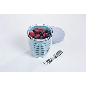 MEPAL, Fruit and Veggie Snack Pot with Airtight Lid, Colander and Fork, Portable, BPA Free, Nordic Blue, Holds 600ml|20oz, 1 Count