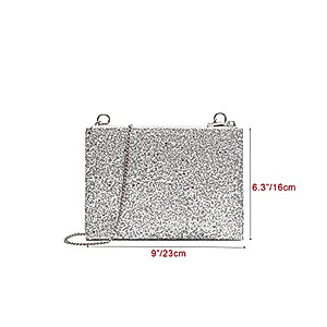 LAM GALLERY Sparkling Silver Evening Clutch Handbag Bling Small Crossbody Chain Bag Glitter Shoulder Tote Bag for Womens - Chain Style
