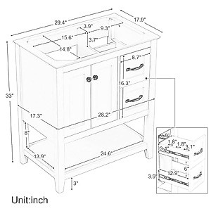 Lunanniu 30" Bathroom Vanity Without Sink, Freestanding Bathroom Vanity Cabinet No Sink 2 Soft Closing Door, Lower Open Shelf 1 Drawer with 2 Tiers Black Drawer Handle Modern Design White