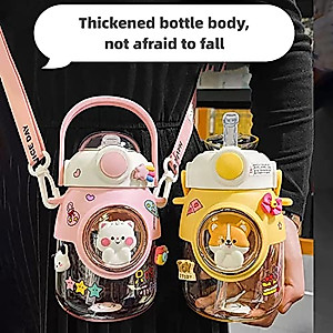 LEJN Kawaii Water Bottle with Adjustable Shoulder Strap Portable Leakproof BPA-free Cartoon Children Cup Capsule Bottle Traveling Hiking (Pink820ml)