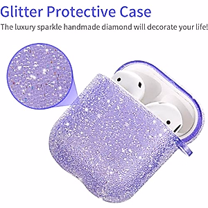 Bling Airpods Case, Cute Glitte Diamond Airpod 1st/2rd Case Cover for Girls Women, Rhinestone Airpods Protective Case with Keychain, Scratch Proof and Drop Proof (Purple)