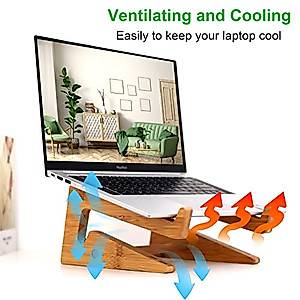 SINORHEMA Wooden Laptop Stand for Desktop, Wooden Vertical Laptop Stand for Mackbook Air Stand, Bamboo MacBook Dock Stand, Wood Computer Stand for Laptop 11-17inch