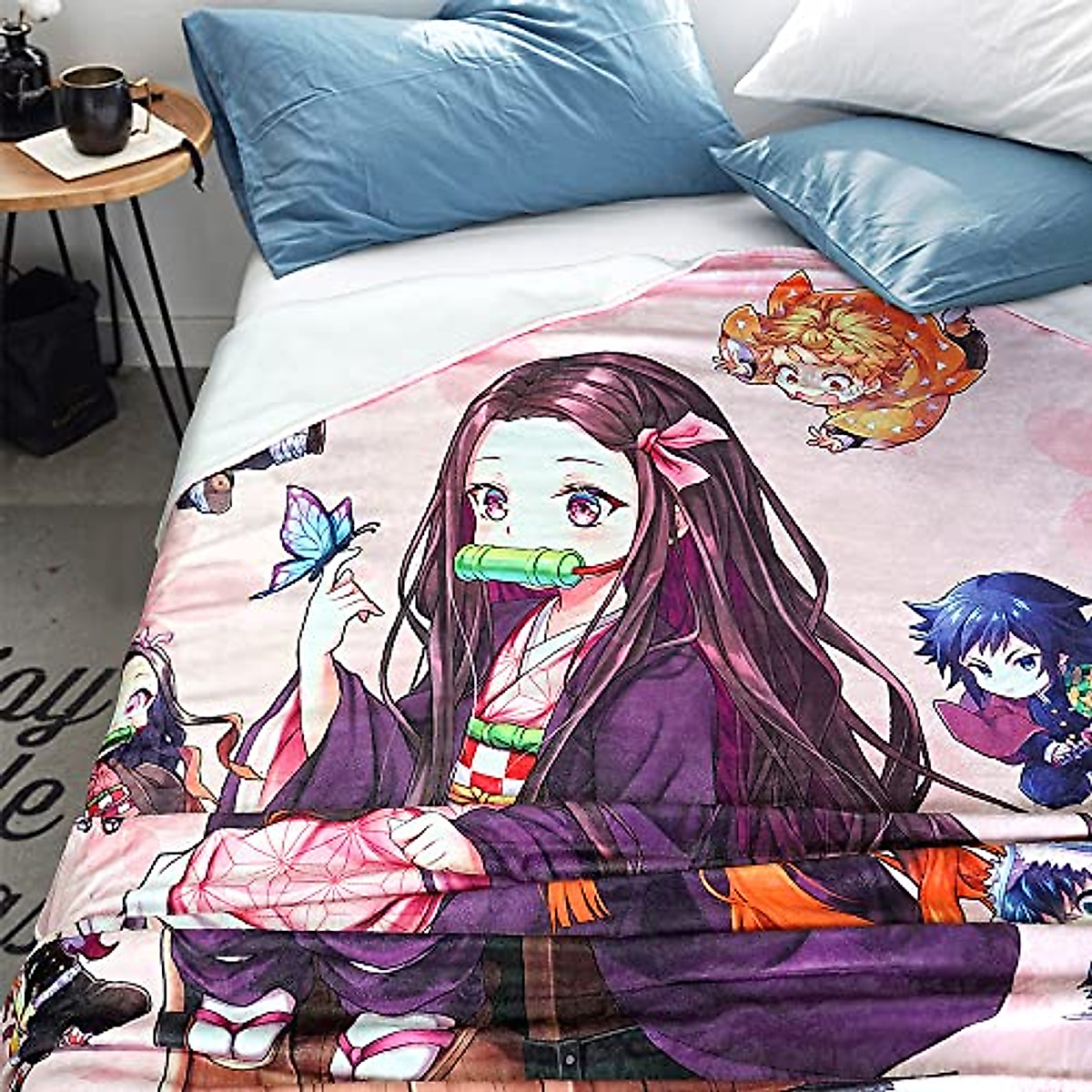 Hometan Anime Demon Flannel Throw Blanket for Kids and Adults, Warm and Cozy Slayer Fans Gift Blanket for All Seasons 50x60 Inches