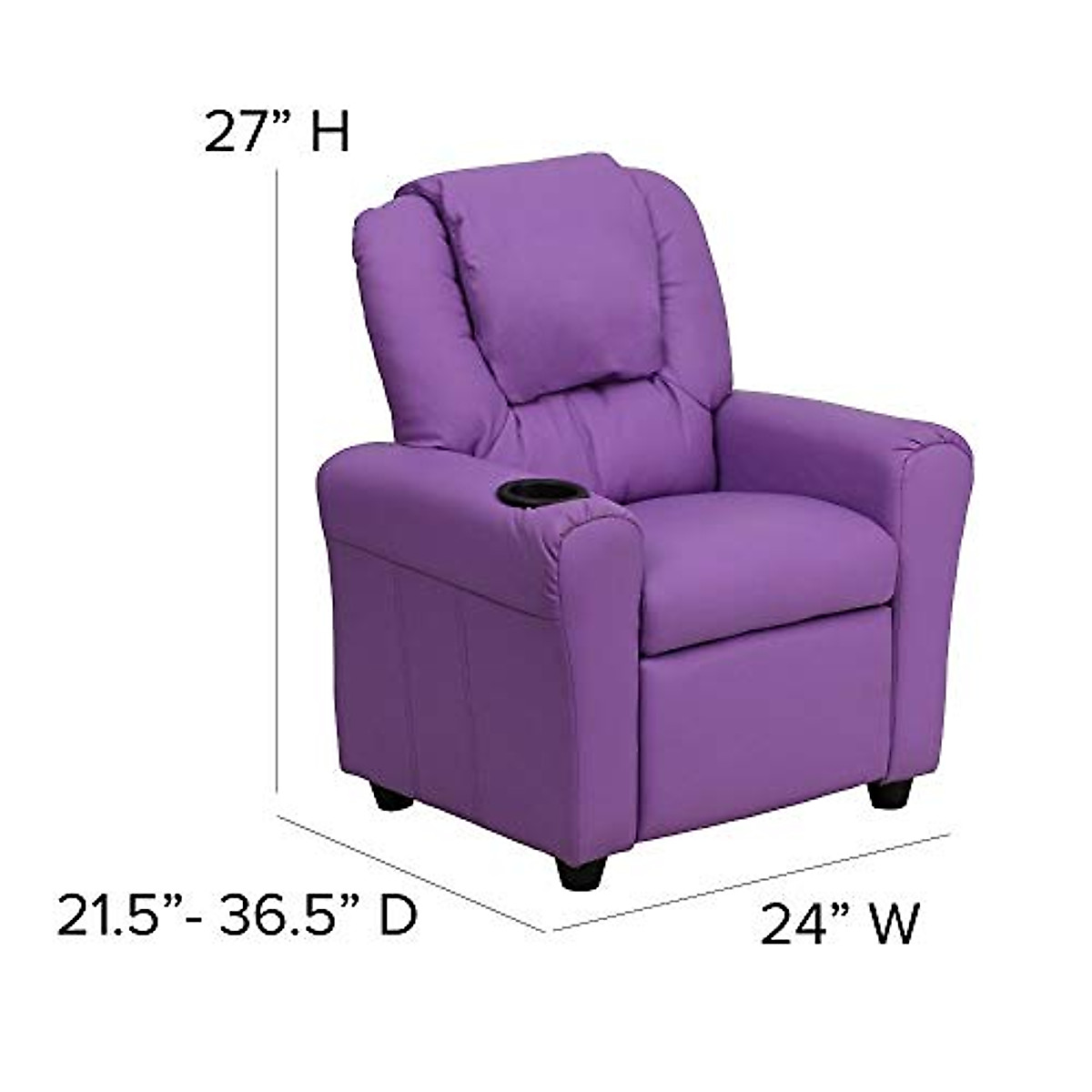 Flash Furniture Vana Contemporary Lavender Vinyl Kids Recliner with Cup Holder and Headrest