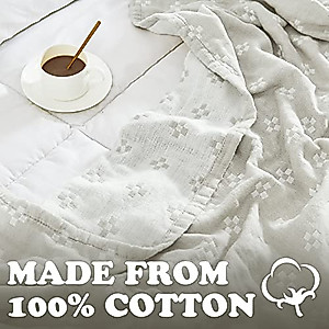 jinchan Grey Throw Blanket for Couch Boho Throw Blanket Cozy Blanket Cotton Spring Blanket Twin Size Bed Throw 3 Layer Coverlet Geometric Quilt Gray Soft Blanket Baby Kid Gift 60x80 Inch