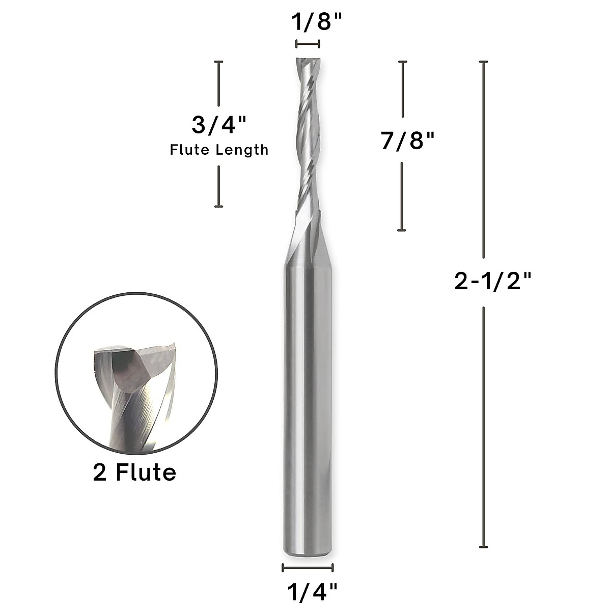 ROUTYBITS - 1/8 Diameter, Up Cut Bit, 1/4 in Dia Shank, 3/4 inch Cut Length, Solid Carbide, Spiral Endmill, CNC Router Bits
