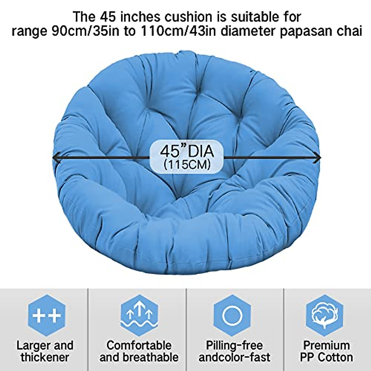 Papasan Chair Cushion, 45 in Overstuffed Thickened 9LB Water Resistant Papasan Cushion for Egg Swing Hanging Rattan Swivel Chair Used Indoor or Outdoor as Pet Floor Meditation Cushion
