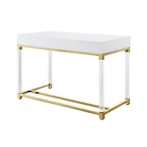 Posh Briar 2-Drawer Metal Writing Desk with Acrylic Legs in White/Gold