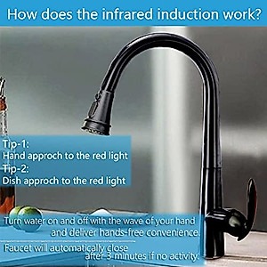 Touchless Kitchen Faucet Automatic Motion Sensor Activated Hands-Free Kitchen Sink Faucets 4Mode Pull Down Sprayer One/3 Hole Deck Plate, Kitchen Faucet for Sink w/ Smart Sensor, Auto Off