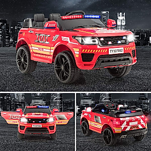 Costzon Ride on Car, 12V Battery Powered Police SUV Vehicle w/Remote Control, Siren Flashing Light, Horn Music, Intercom, Spring Suspension, 3 Speeds, USB, 4 Wheeler Truck, Kids Cars to Drive, Black