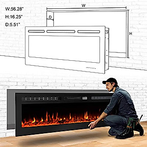 CharaVector Electric Fireplaces-60 Inch-Recessed and Wall Mounted Fireplace- Insert Heater LED Fire Place-Remote Control & Touch Screen