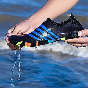 Hutop Water Shoes Womens Mens Kids Quick-Dry Aqua Socks Slip-on Barefoot for Outdoor Beach Swim Surf Yoga Exercise Soles in Amazon (Black/B Stripe, Numeric_7)