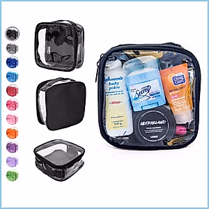 EzPacking Clear TSA Approved 3-1-1 Travel Toiletry Bag for Carry On/Quart Size Transparent Liquids Pouch for Airport Security/Reusable See Through Vinyl & PVC Plastic Organizer Men Women (Black)