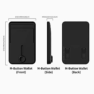 Sinjimoru Pop Up Phone Wallet for MagSafe, Magnetic Phone Credit Card Holder for Back of Cell Phone Case with Quick Access for iPhone 12 13 14 Series. M-Button Wallet Black