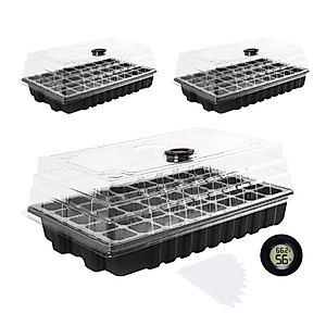 Bonviee 3 Packs Seed Starter Tray with Hygrometer Thermometer, 40-Cell Seed Starter Kit with Clear and Elevated Humidity Dome, Greenhouse Kit Indoor for Cloning, Propagation, Sprouting and Germination