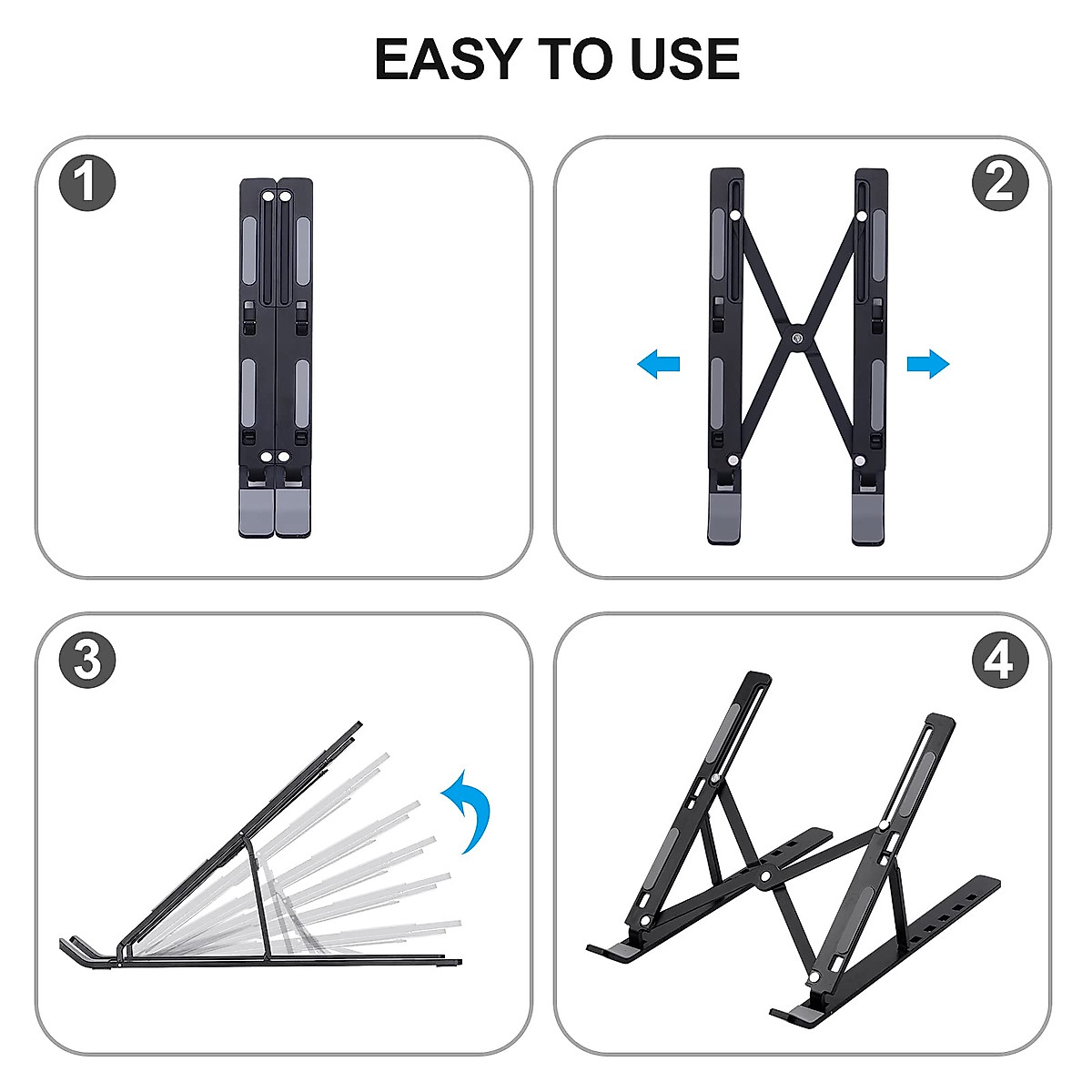 Uniwit 6 Levels Adjustable Laptop Notebook Stand Holder,Foldable Portable Aluminum Alloy Riser Laptop Holder, Ventilated and Lightweight Compatible for Macbook, Laptop, Notebook Computer,Tablet(Black)