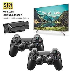 Nostalgia Stick Video Game, Wireless Retro Game Console, Plug and Play Game Console Game Stick Support 4k 10000 Games, HDMI Output, Dual 2.4G Wireless Controllers (D90 64g (15000+ Games))