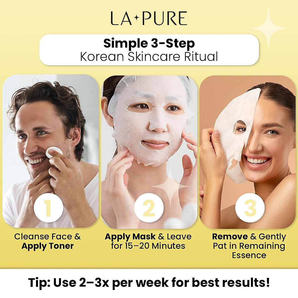 LA PURE Korean Face Mask - Hydrating Sheet Mask, Beauty Snail Mask, Anti-Wrinkle Korean Skin Care, Anti-Aging Sheets Pack, Hydration Mask, Deep Moisturizing Facemask, 10 Facial Masks for Women & Men