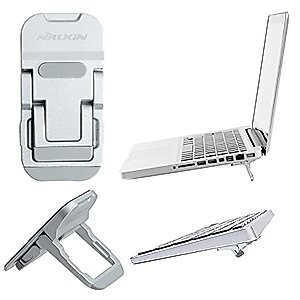 Portable Keyboard Stand for Desk, Adjustable 3 Angle Keyboard and Laptop Riser, 2PCS Invisible Mini Laptop Stand, Zinc Alloy Build for MacBook Air/Pro, Lenovo, HP, 10-17"Inches Laptops(Silver)