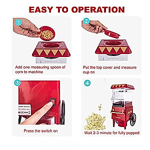 GVAKMM Retro Cart Popcorn Machine Hot Air Popcorn Maker Home Protable Popcorn popper Machine For Party Movie Night and Birthday Gift