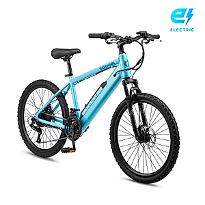 Schwinn Healy Ridge Youth Electric Mountain Bike, 18-Speed Drivetrain, 14-Inch Alloy Frame, 24-Inch Wheels, Mint