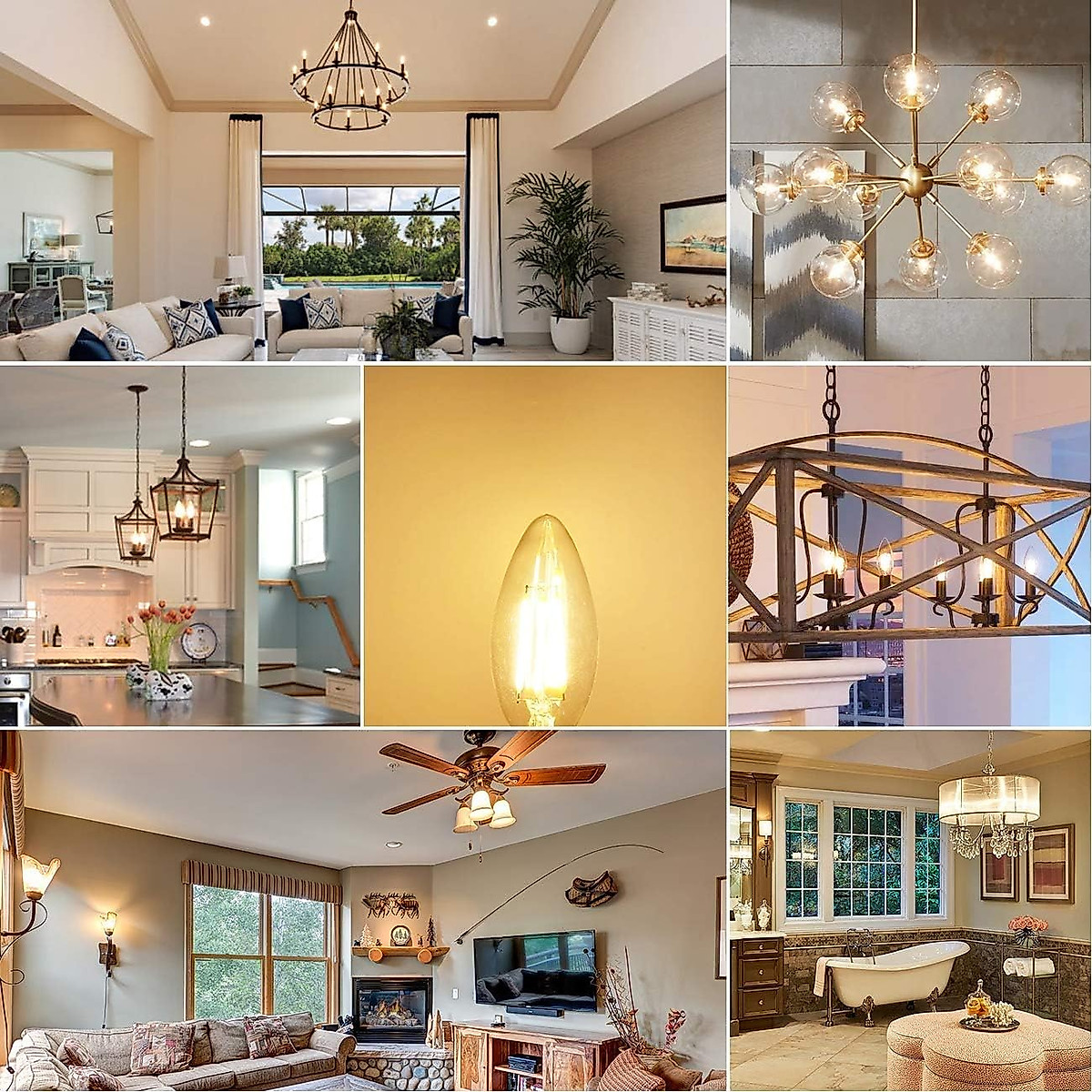 ANWIO B11 LED Filament Bulb E12 Candelabra Medium Base 2700K Warm White, 5.5W(60W Equivalent) 500 Lumens Non-Dimmable Decorative Candle Light Bulb, Pack of 6