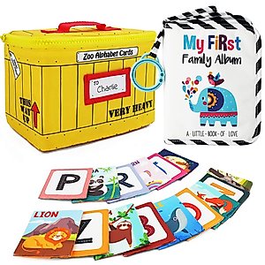 Urban Kiddy Early Learning Bundle | Baby's My First Family Album, Soft Alphabet Flash Cards, Photo Cloth Book and Animal Cloth Cards Gift Set for Infants Toddler & Kids