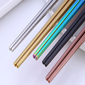 Stainless Steel Chopsticks,Reusable Chopsticks,Dishwasher Safe Metal Chopsticks, Easy to Use,Square Lightweight Chopsticks (7 PCS,Multicolor)