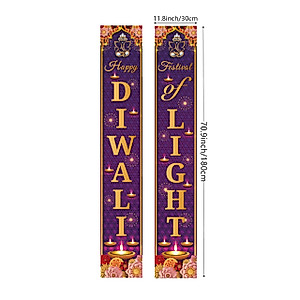 KYMY Happy Diwali Porch Banner, Polyester Durable India Diwali Door Sign, Festival of Lights Rangoli Hanging Banner for Diwali Party Decorations Indian Festival Party Supplies Indoor & Outdoor