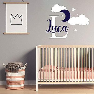 Cloud Decals for Walls - Cloud Stickers for Walls - Goodnight Moon Stickers - Moon Wall Decal - Cloud Wall Decals - Cloud Wall Decor - Moon and Stars Nursery Decor - Custom Name & Initial 22" x 17"