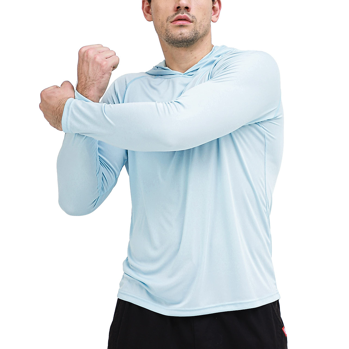 Men's UPF 50+ Sun Protection Hoodie Outdoor Long Sleeve T-Shirt for Running, Fishing, Hiking Azure