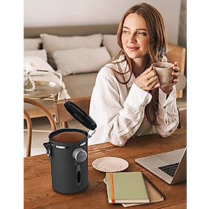 HAIOOU Airtight Coffee Canister, 22OZ Large Stainless Steel Coffee Bean Storage Container with Date Tracker, Measuring Scoop, CO2 Releasing Valves and Mini Tongs for Beans, Grounds and more - Gray