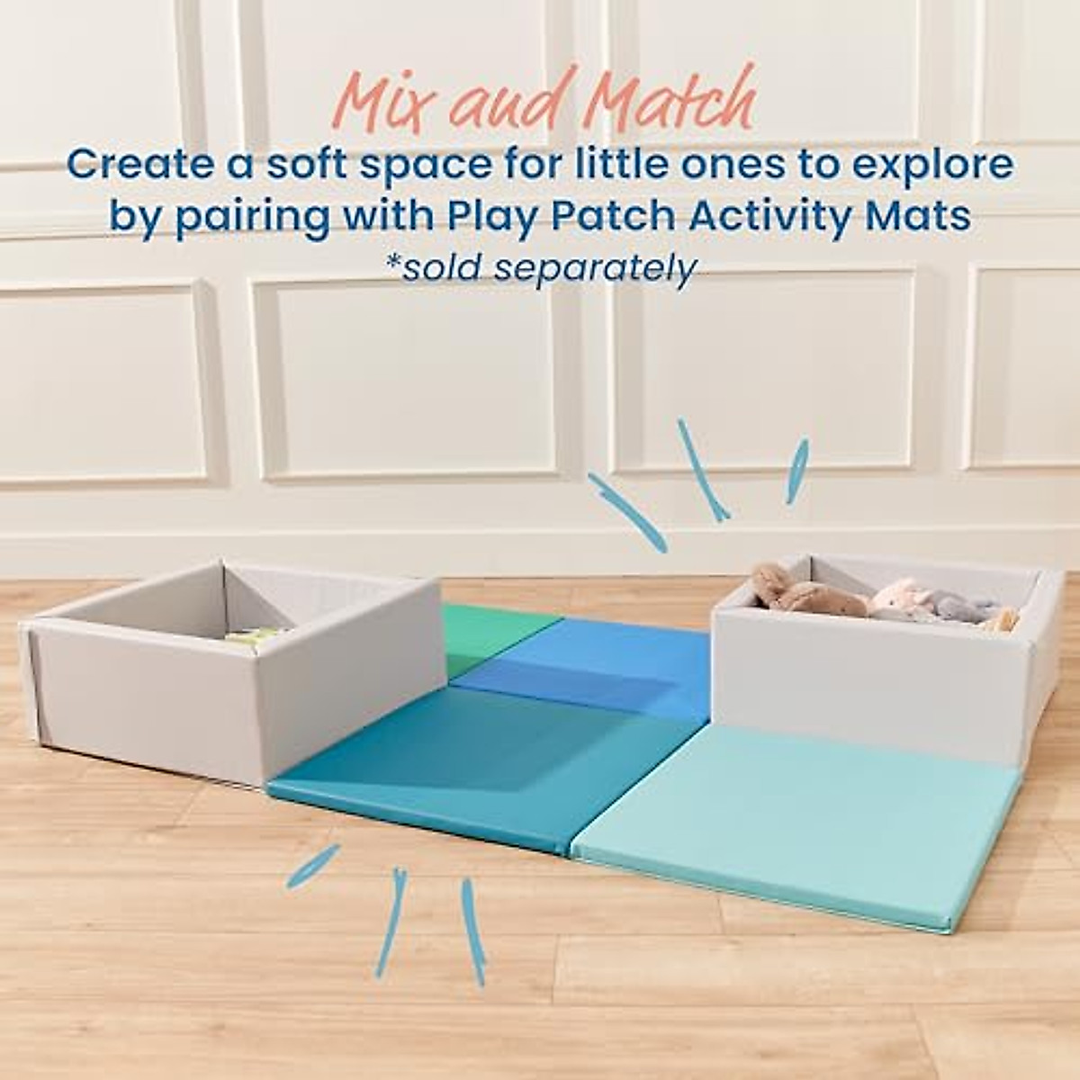 ECR4Kids SoftZone Play Patch Toy Bins, Beginner Playset, Light Grey, 2-Pack
