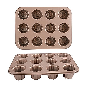 CGGYYZ Carbon Steel 12-Cavity Non-Stick Canele Mold Cake Pan, Gold